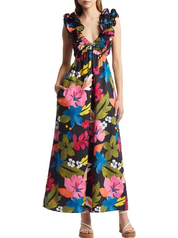 Saylor Zaira Floral Cotton Maxi Dress - Blue Multi