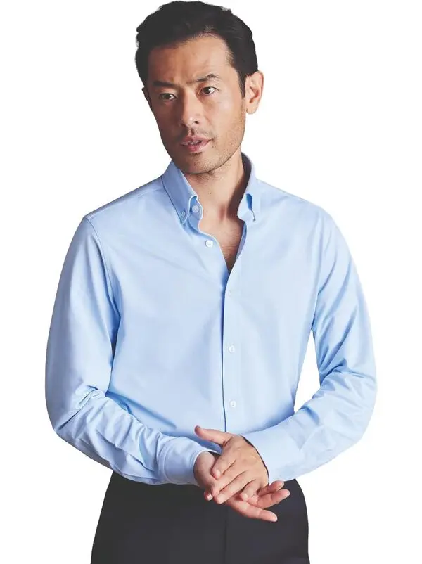CHARLES TYRWHITT Four-way Stretch Button Down Jersey Shirt - Sky Blue