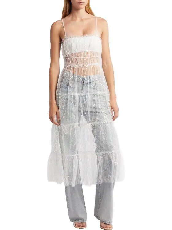 ALL IN FAVOR Sequin Tulle Midi Dress - Off White