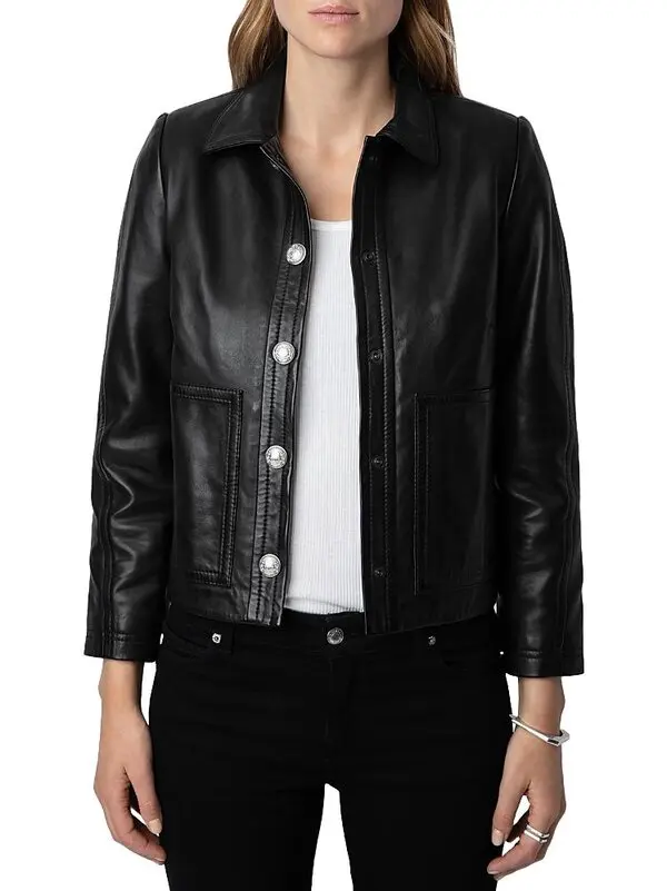 Zadig&Voltaire Litchi Cuir Lisse Leather Jacket - Noir