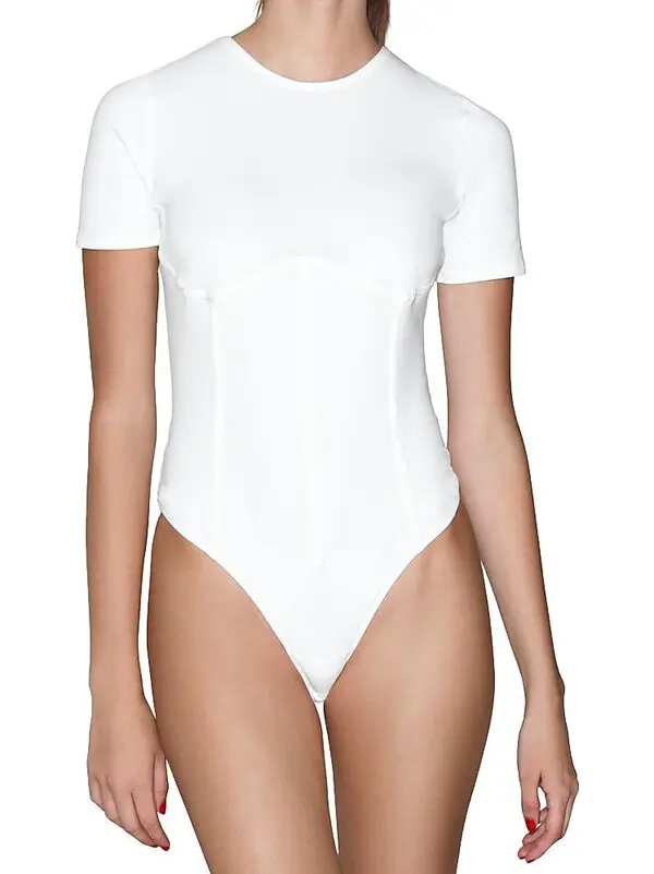 FLEUR DU MAL Short Sleeve Thong Bodysuit - Ivory
