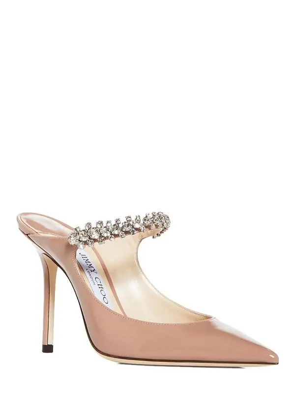 JIMMY CHOO Bing 100 Embellished Mules - Ballet Pink Patent Leather