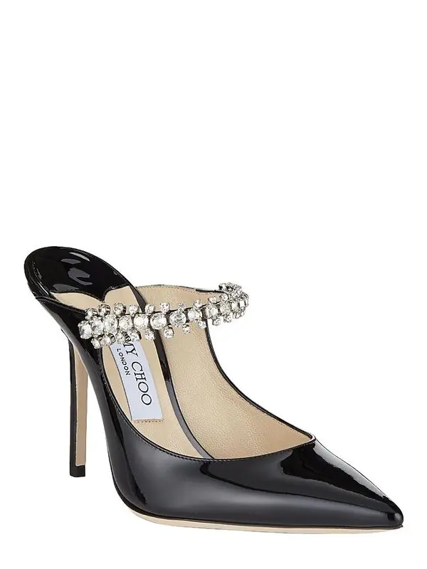 JIMMY CHOO Bing 100 Embellished Mules - Black Patent Leather