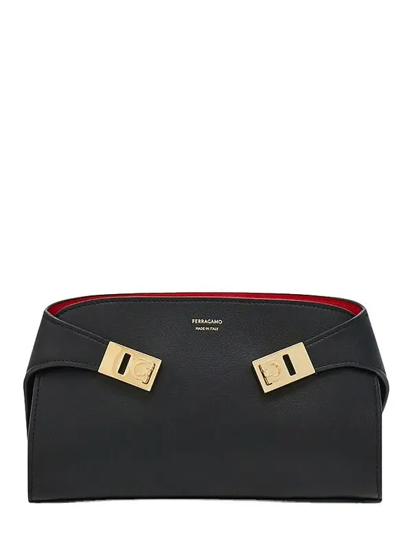 FERRAGAMO Hug Mini Leather Crossbody Bag - Black/flame Red/gold