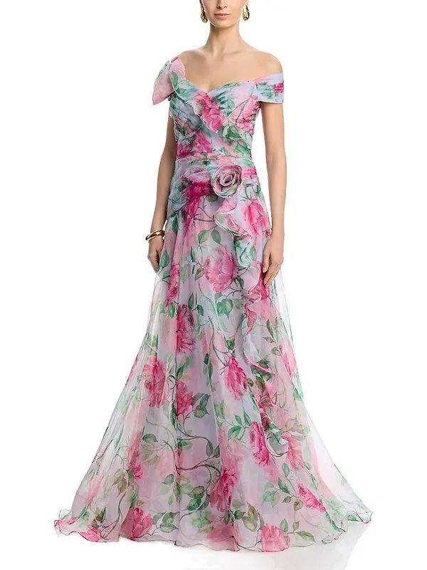 Rickie Freeman For Teri Jon Organza Rosette Gown - Lavender Multi
