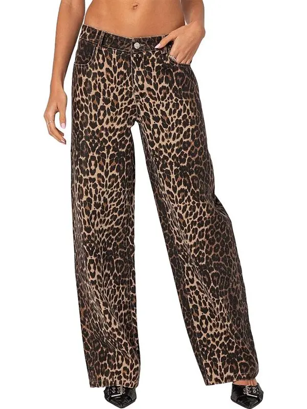 EDIKTED Print Low Rise Jeans - Leopard