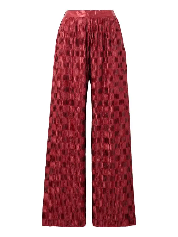 DIMA AYAD Plissé-satin Wide-leg Pants - Burgundy