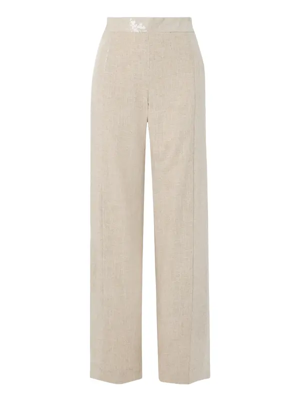 DIMA AYAD Sequined Straight-leg Canvas Pants - Neutrals