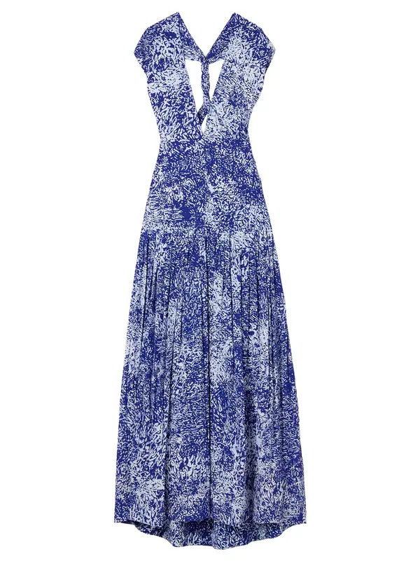Proenza Schouler Simone Pleated Printed Crepe Maxi Dress - Blue