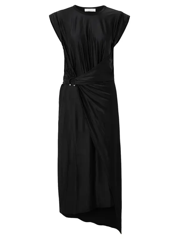 Rabanne Embellished Asymmetric Draped Midi Dress - Black