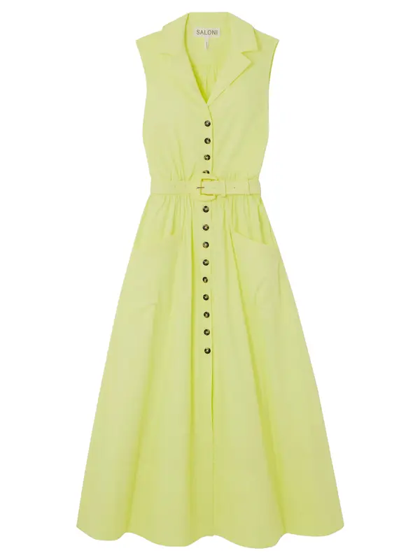Saloni Kirat Belted Midi Shirt Dress - Yellow