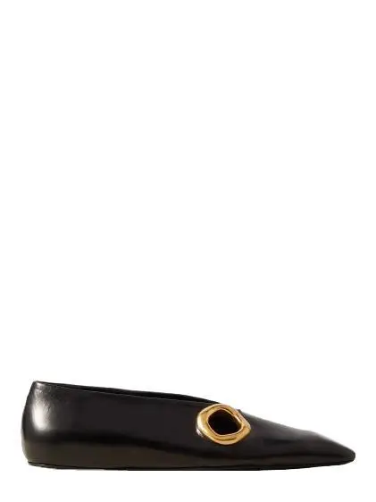 JIL SANDER Embellished Leather Ballet Flats - Black