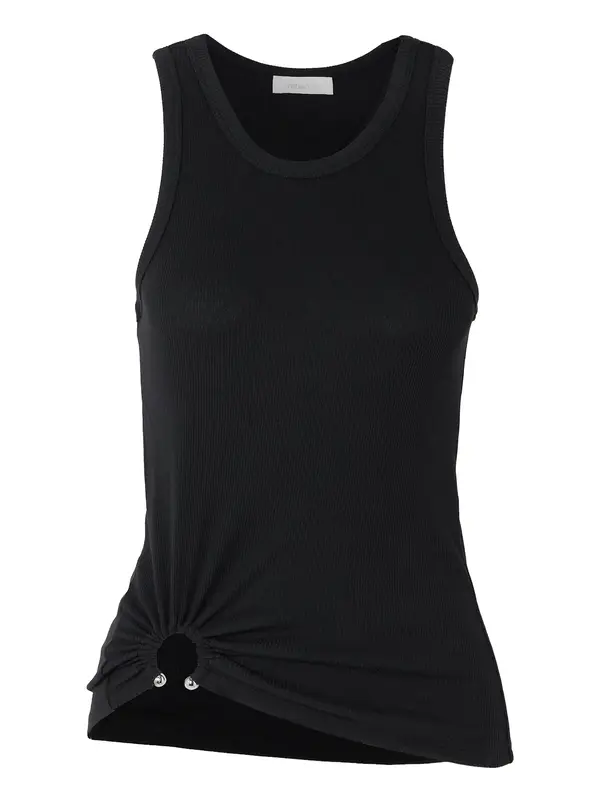 Rabanne Embellished Gathered Ribbed Tank - Black