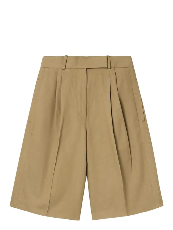 Proenza Schouler Jenny Pleated Cotton And Linen-blend Twill Shorts - Neutrals