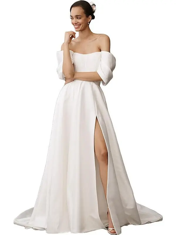 Jenny Yoo Cassie Off-the-shoulder A-line Taffeta Gown - Ivory