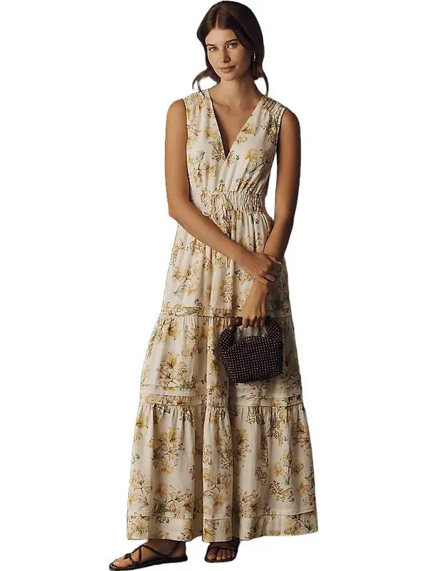 THE SOMERSET COLLECTION BY ANTHROPOLOGIE The Somerset Collection Linen Sleeveless Maxi Dress - Ivory Pattern