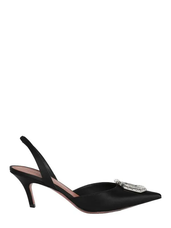 Amina Muaddi Camelia Satin Slingback Pumps - Black