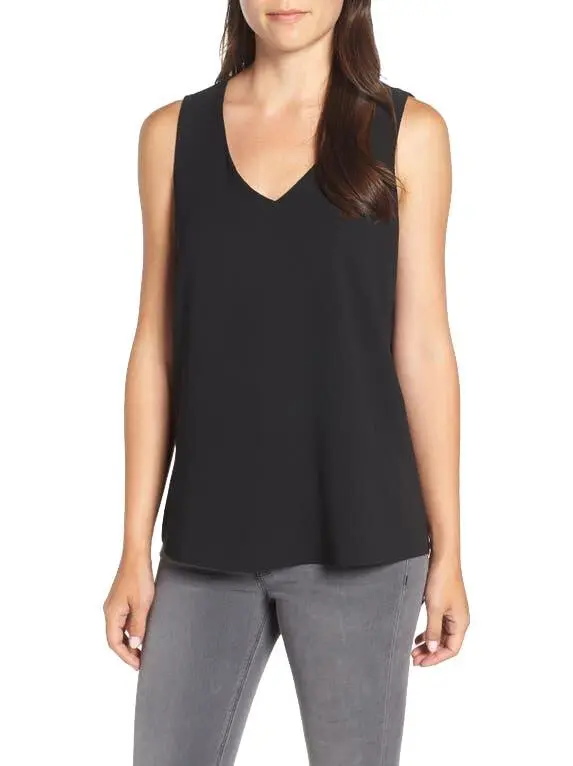 GIBSONLOOK Sleeveless V-neck Shell With High-low Hem - Black