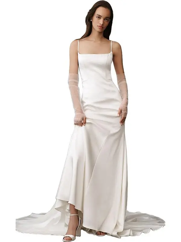 Jenny Yoo Ronnie Fitted Stretch Satin Gown - Ivory
