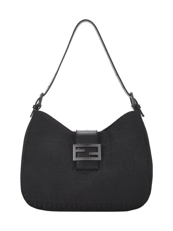 Fendi Zucchino Canvas Shoulder Bag - Black