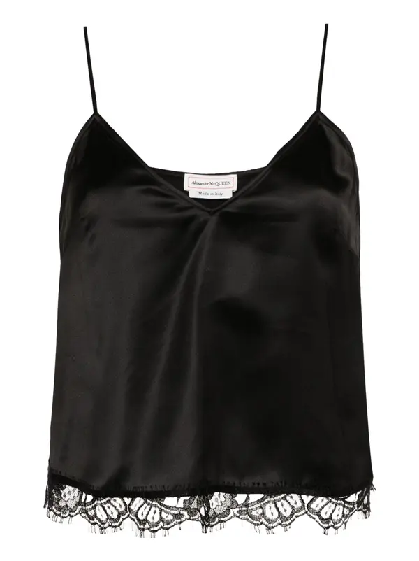 Alexander McQueen Lace-trim Satin Crop Top - Black