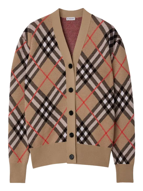 Burberry Checked Cardigan - Brown