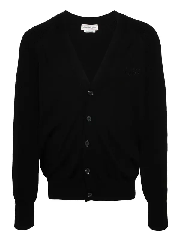 Alexander McQueen Embroidered-logo Knitted Cardigan - Black