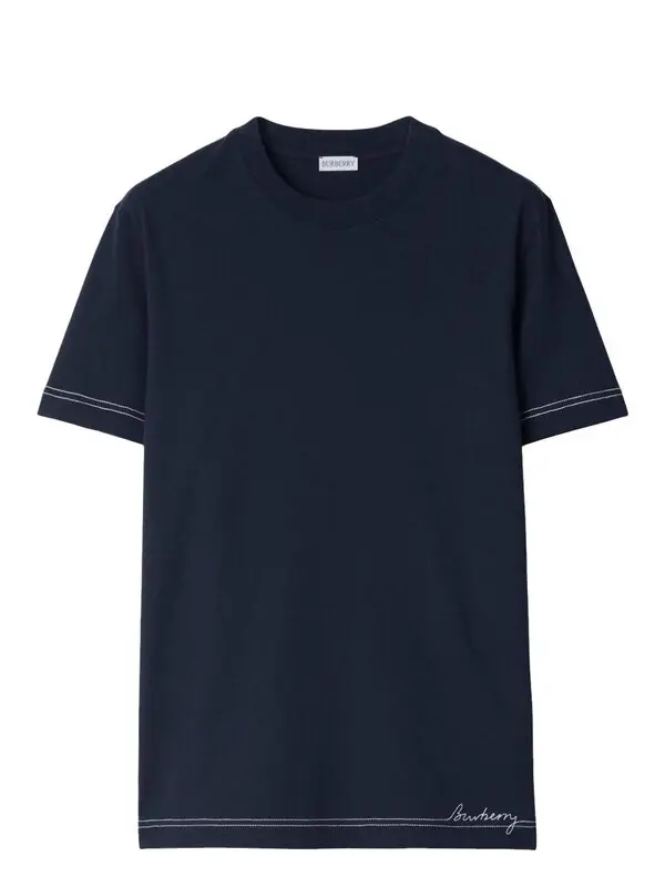 Burberry Contrast-stitching Cotton T-shirt - Blue