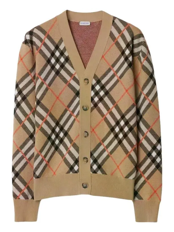 Burberry Check Wool Mohair Blend Cardigan - Neutrals
