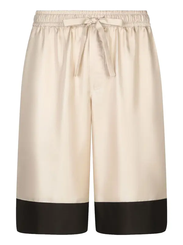 Dolce & Gabbana Logo-embroidered Silk Shorts - Neutrals
