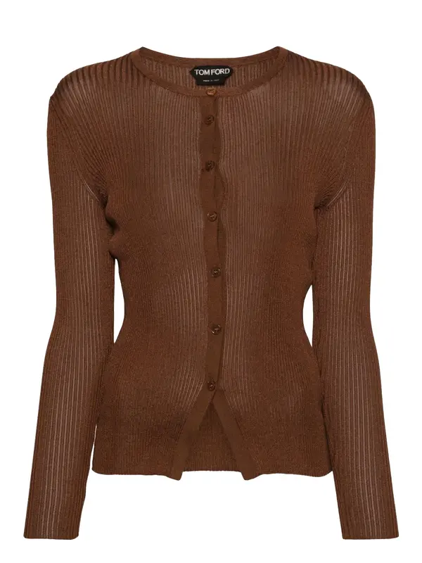 TOM FORD Round-neck Ribbed Cardigan - Brown
