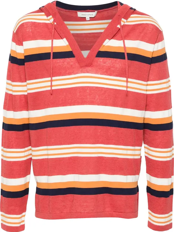 Maison Kitsuné Striped Hooded Jumper - Red