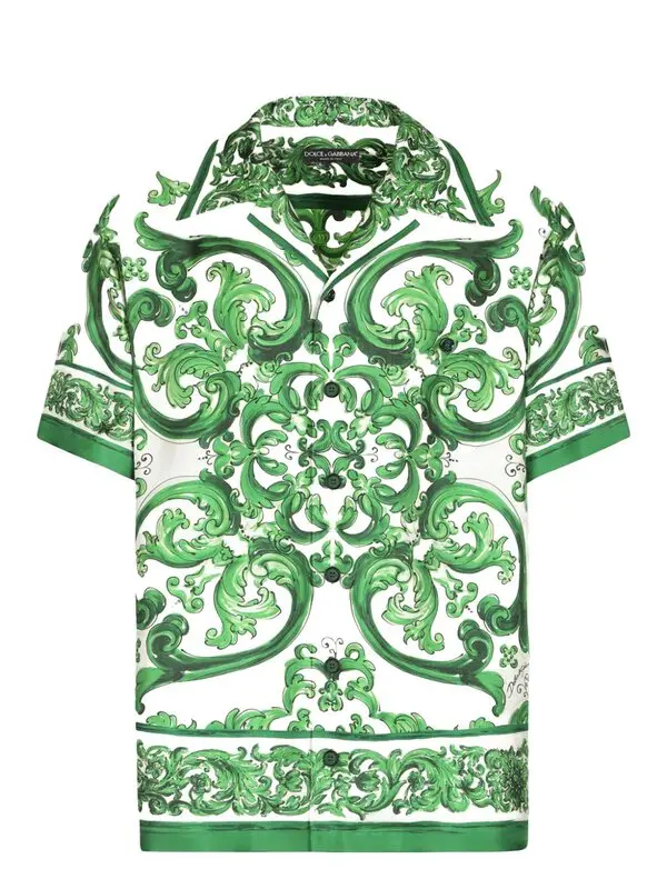 Dolce & Gabbana Majolica-print Silk-twill Shirt - Green