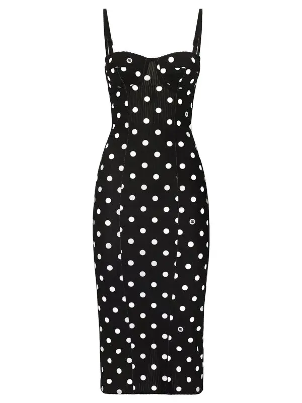 Dolce & Gabbana Polka-dot Corset Midi Dress - Black