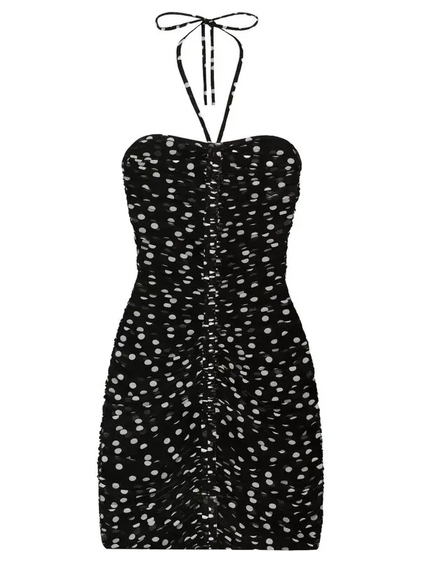 Dolce & Gabbana Polka-dot Draped Tulle Dress - Black