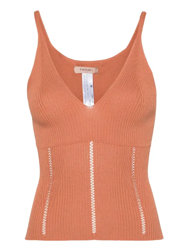 TWINSET Sleeveless Ribbed-knit Top - Orange