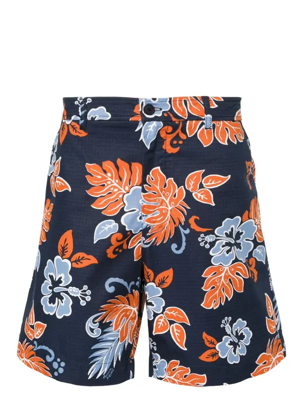 Maison Kitsuné Floral-print Ripstop Shorts - Blue