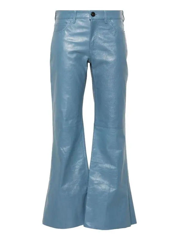 Marni Logo-appliqué Leather Flared Trousers - Blue