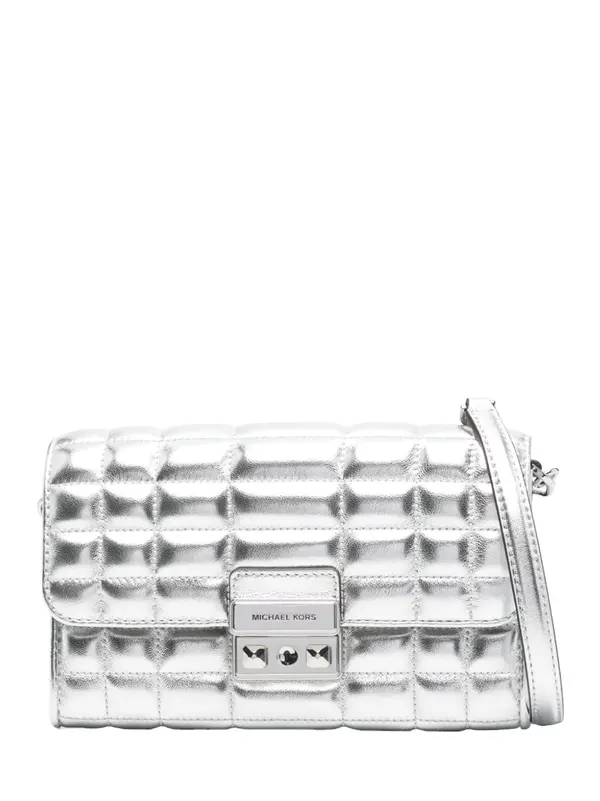 Michael Kors Large Tribeca Leather Cross Body Bag - Silver