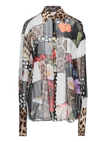 Dolce & Gabbana Silk & Elastane Patchwork Long Sleeve Shirt - Black