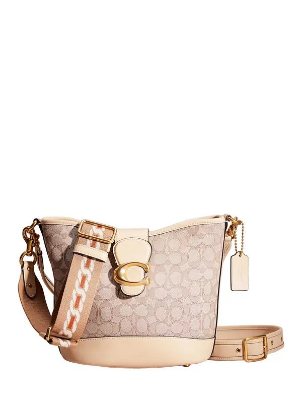 COACH® Tali Bucket Bag In Signature Jacquard - Brass/stone Ivory