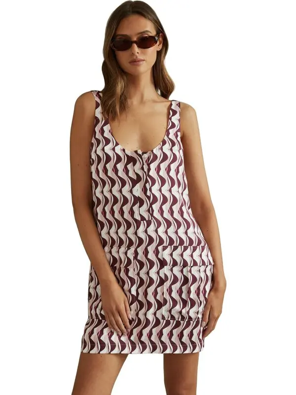 REISS Oxsana Wave Print Mini Dress - Burgundy