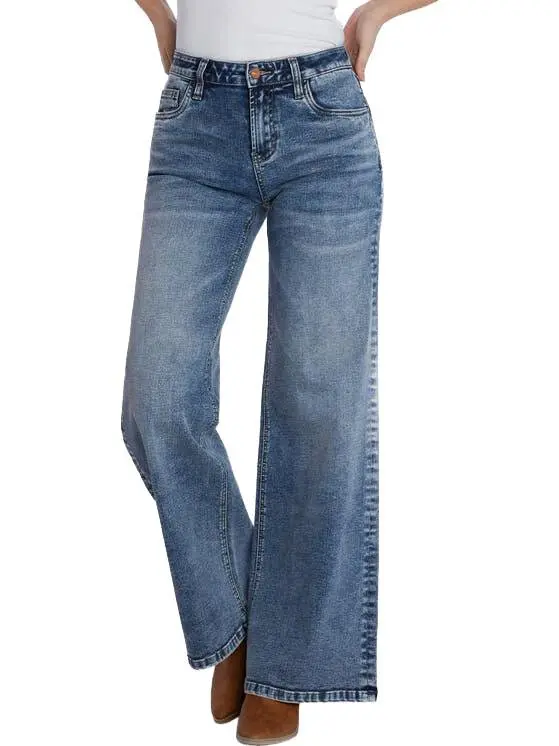 HINT OF BLU High Waist Wide Leg Jeans - Sunwashed Blue