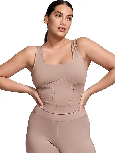 Victoria's Secret Vsx Essential Perforated Corset Tank Top - Beige
