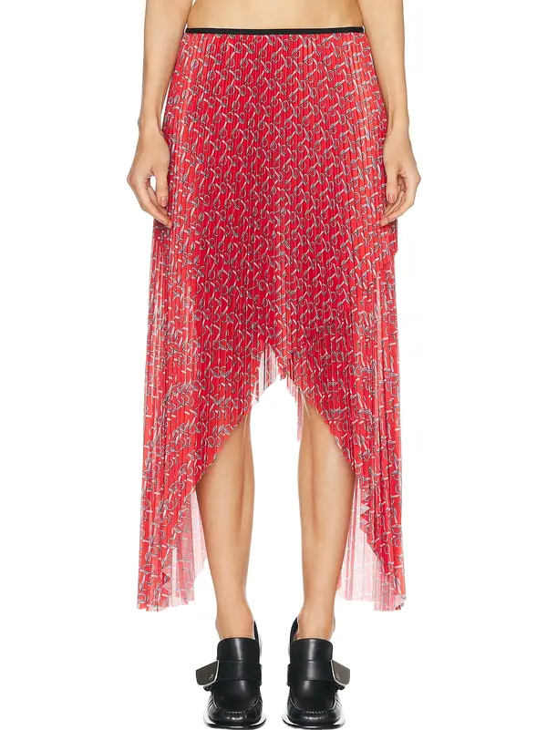 Burberry Pleated Midi Skirt - Silver & Red