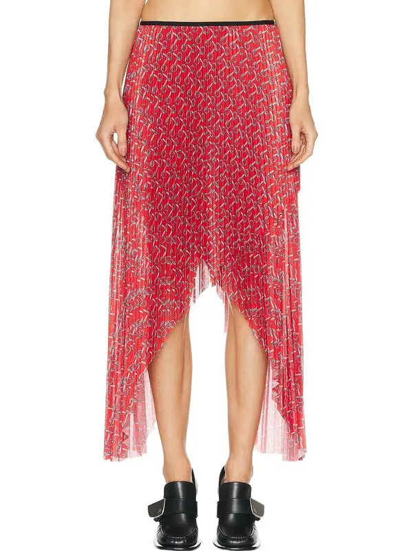 Burberry Pleated Midi Skirt - Silver & Red