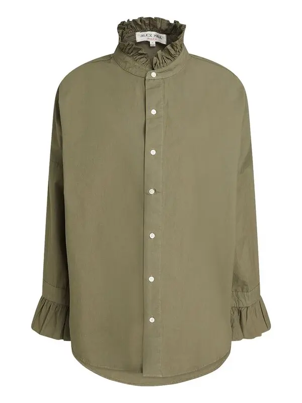 ALEX MILL Ruffled Cotton-poplin Shirt - Army Green