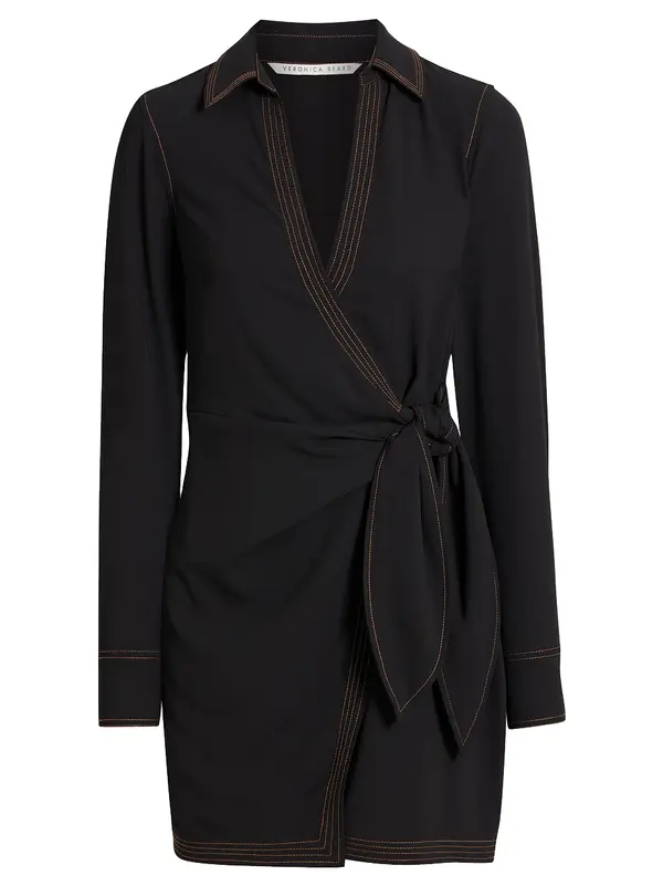 Veronica Beard Crepe De Chine Mini Wrap Dress - Black