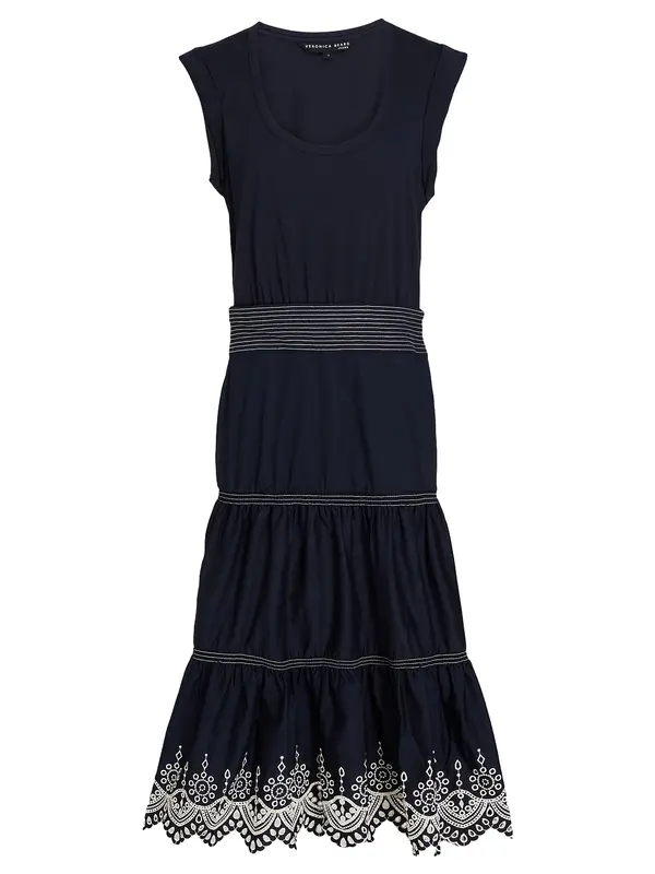 Veronica Beard Amaia Jersey-paneled Cotton-poplin Midi Dress - Navy