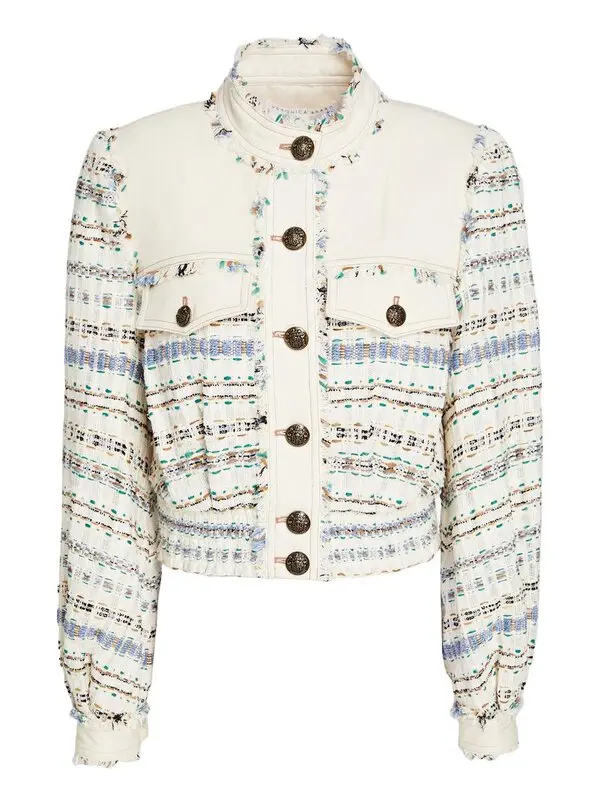Veronica Beard Darren Gabardine-paneled Tweed Jacket - Ecru